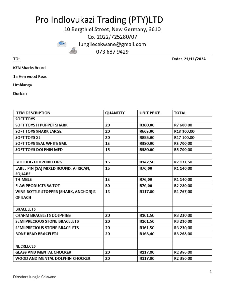 Pro - Indlovukazi Trading Invoice | PDF | Fish | Zoology