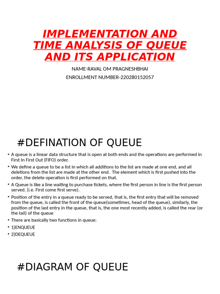 Implementation and Time Analysis of Queue and Its Application | PDF | Queue (Abstract Data Type ...