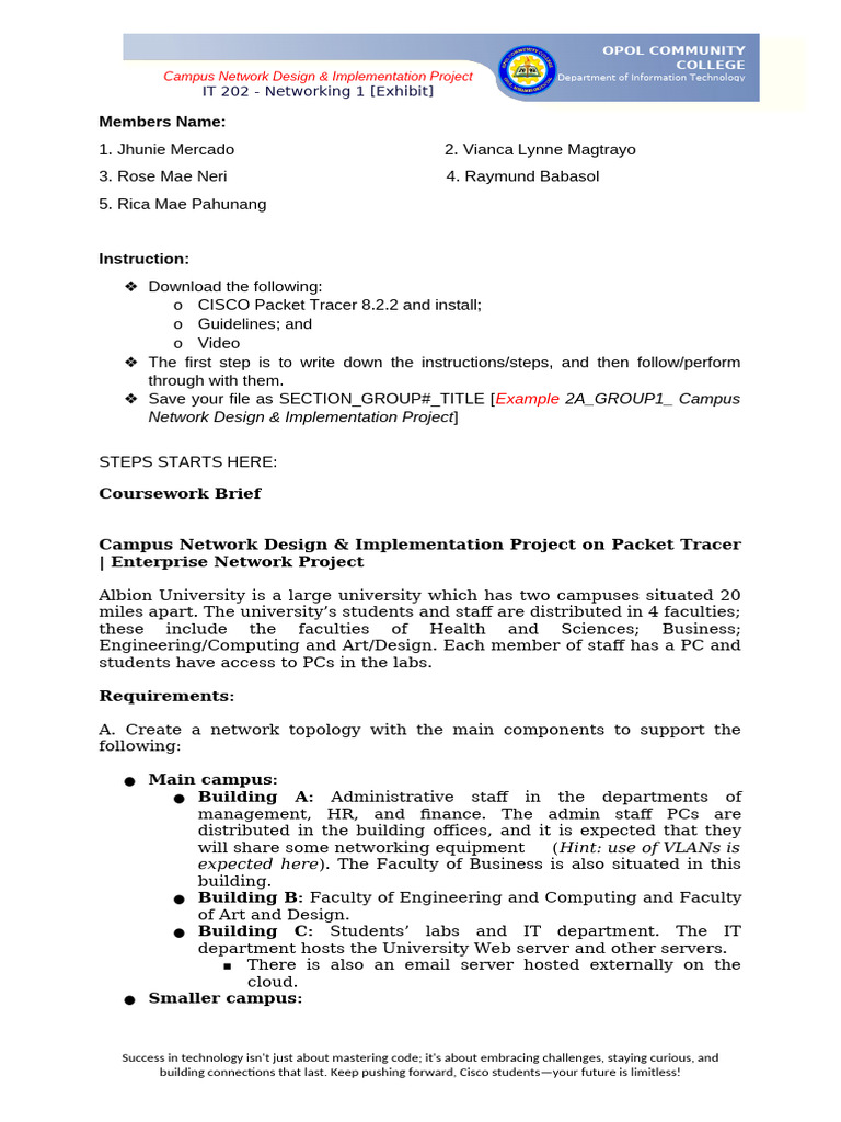 2A - GROUP5 - Campus Network Design Implementation Project | PDF | Router (Computing) | Ip Address