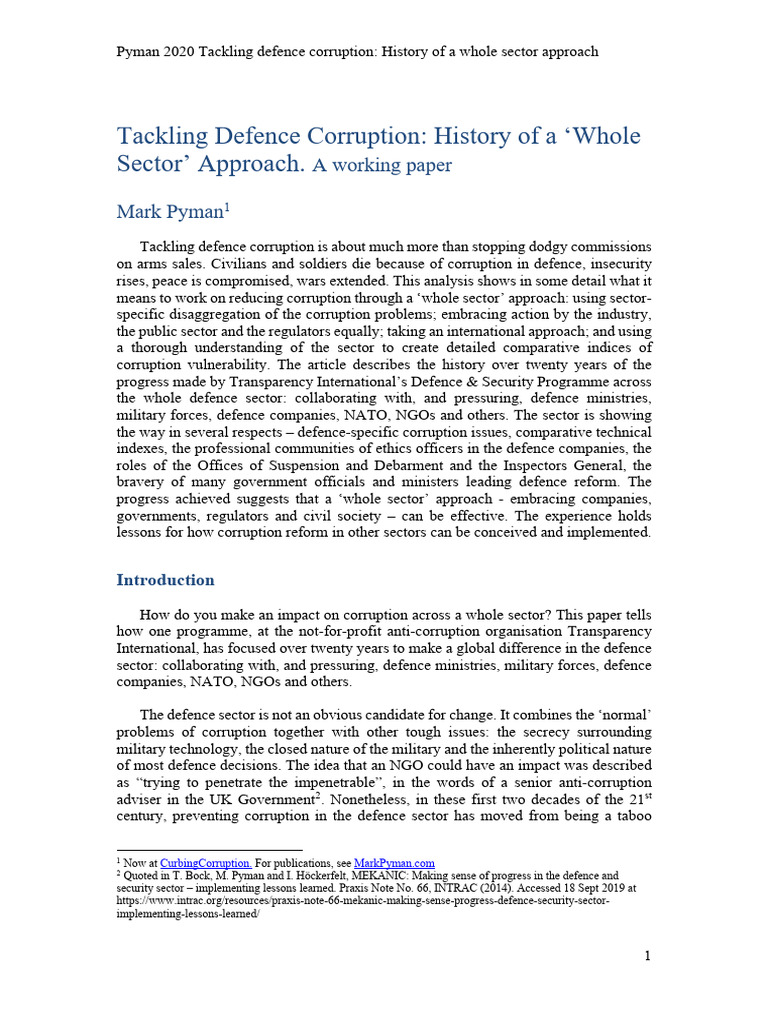 Tackling Defence Corruption History of a whole sector approach | PDF | Corruption | Military