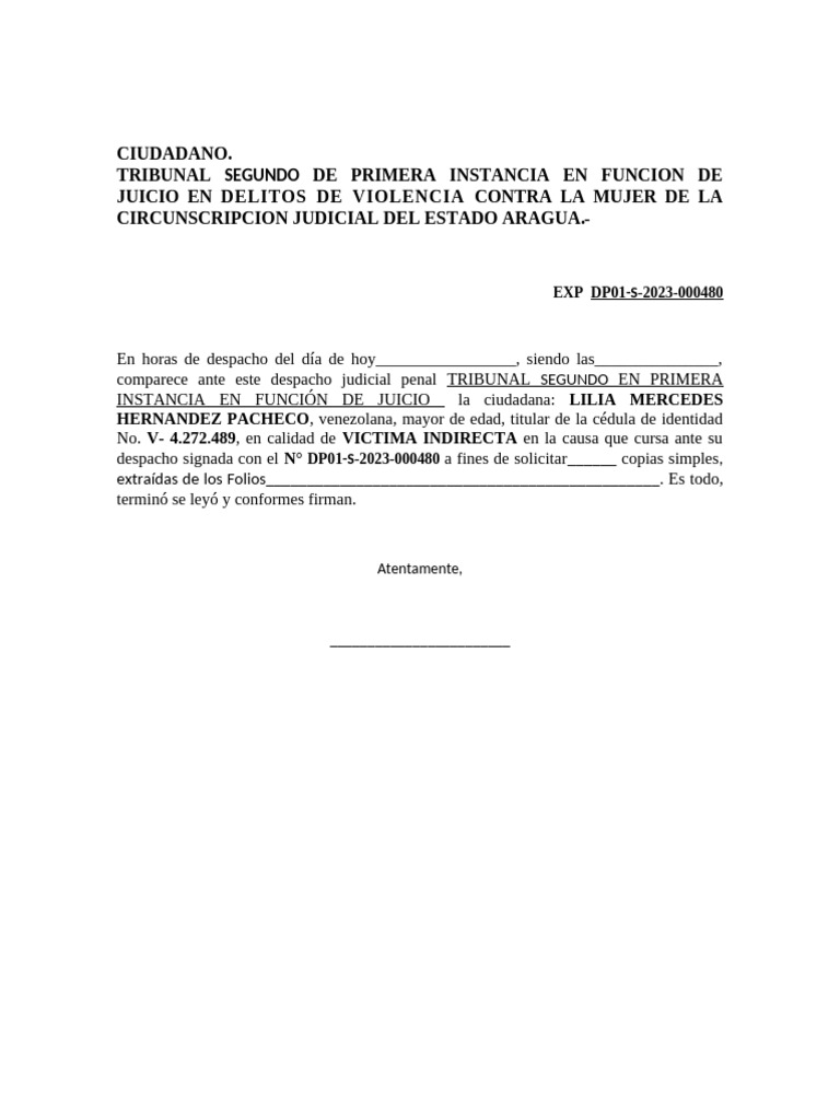 Solicitud de Copias Simples. 480 | PDF