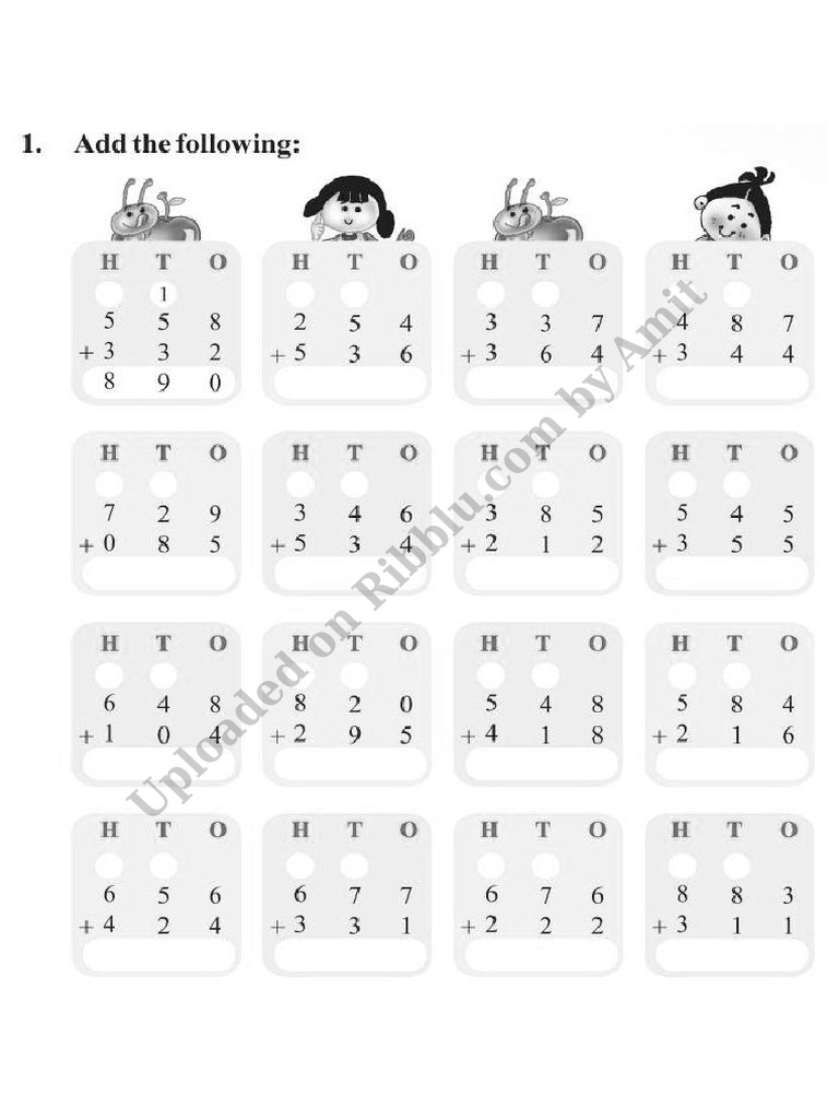 3 Digit Addition With Carry Worksheet For Class 2 | PDF