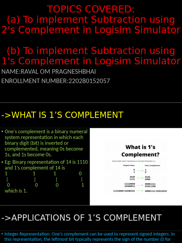 Subtraction Using 1 S And 2 S Complement Pdf Subtraction Computer