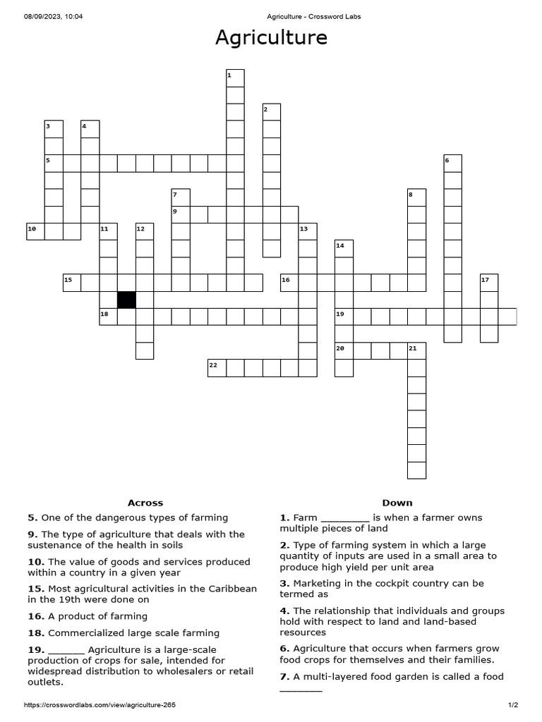 Agriculture - Crossword Labs | PDF | Agriculture | Crops