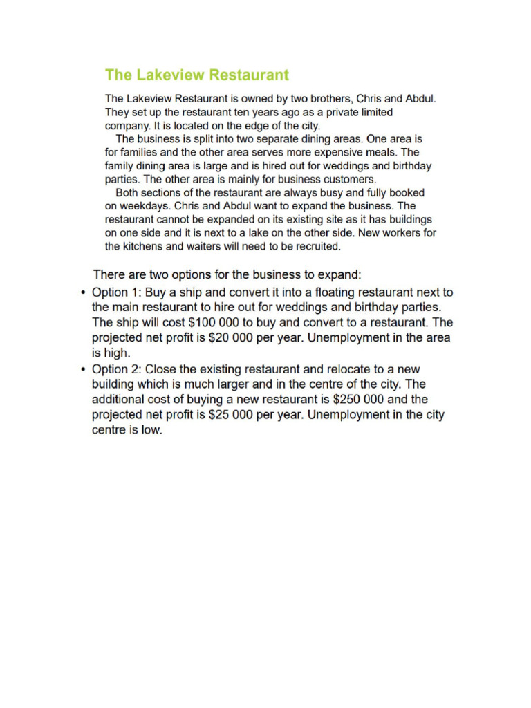 Lakeside Restaurant - Case Study | PDF