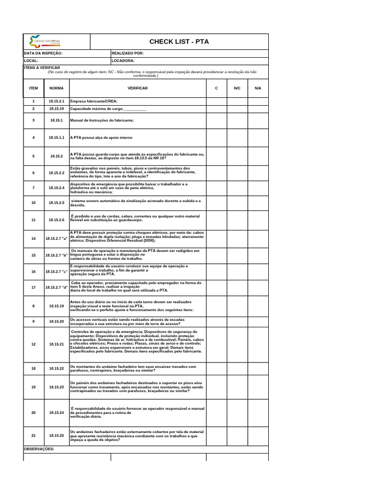 Check List - PTA | PDF | Parafuso