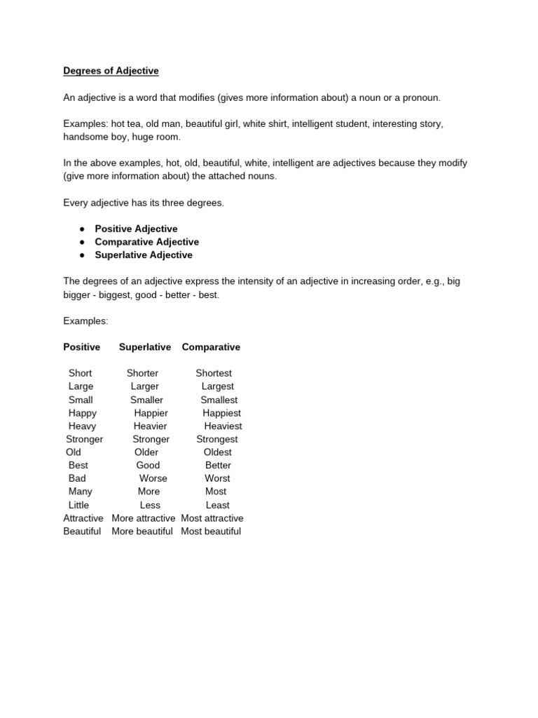 Degrees of Regular Adjectives | PDF
