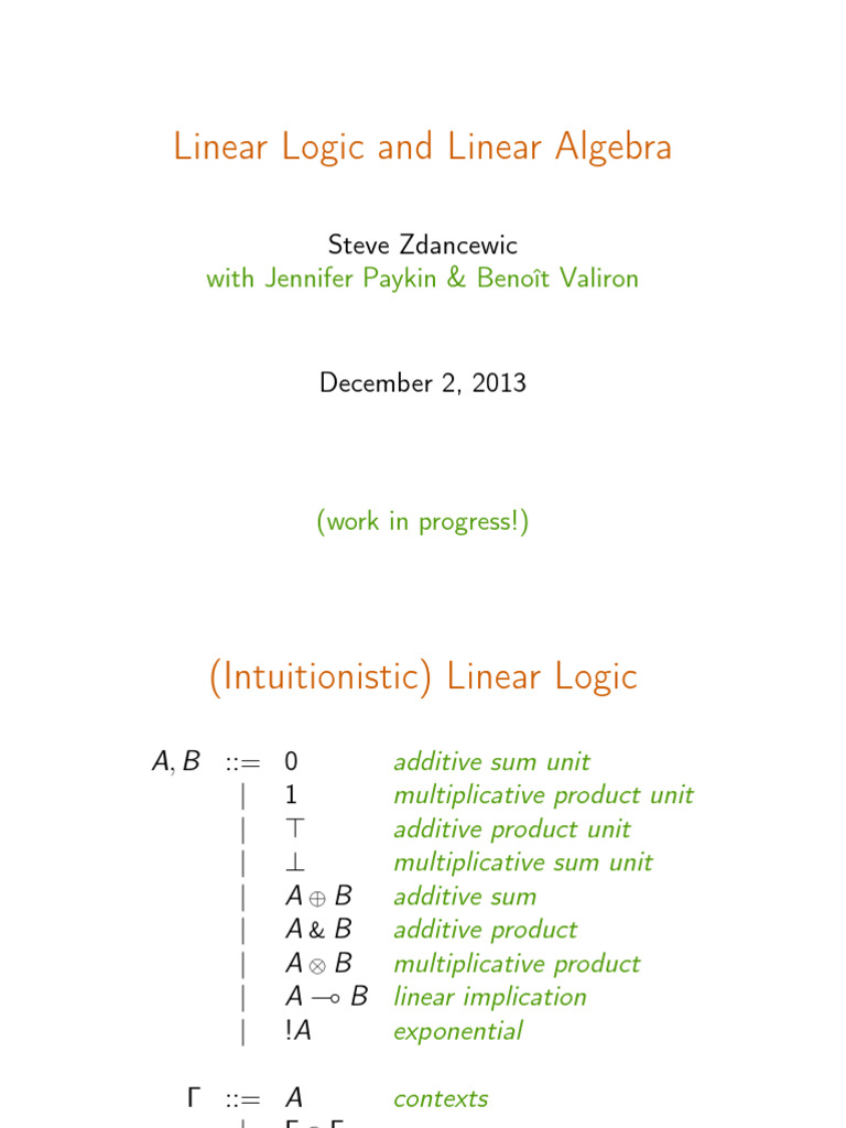 Zdancewic-LinearLogicAlgebra | PDF | Linear Map | Basis (Linear Algebra)