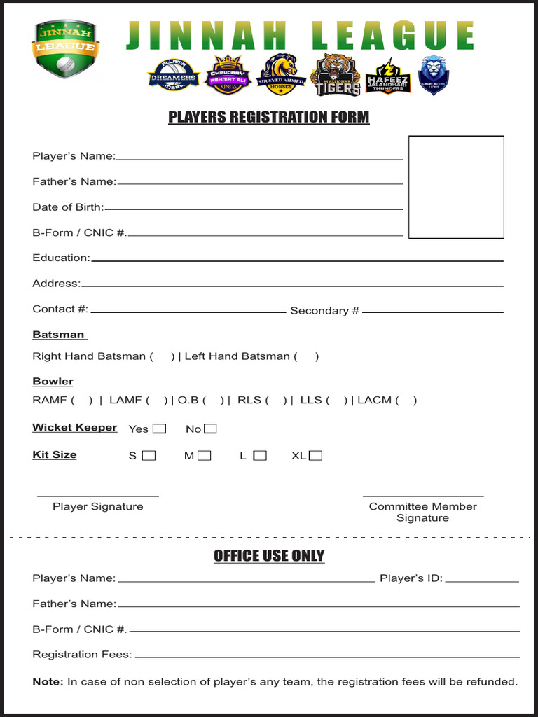 Jinnah League Registration Form | PDF