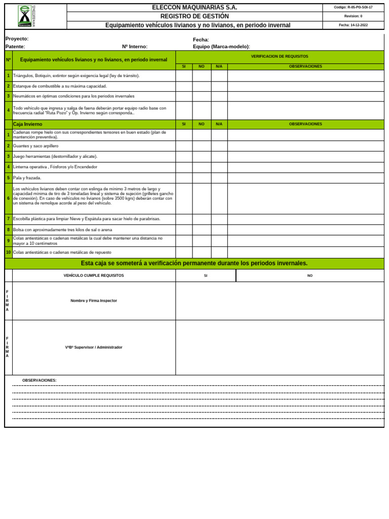 R-05-PG-SGI-17 Check List Caja de Invierno CMDIC | PDF