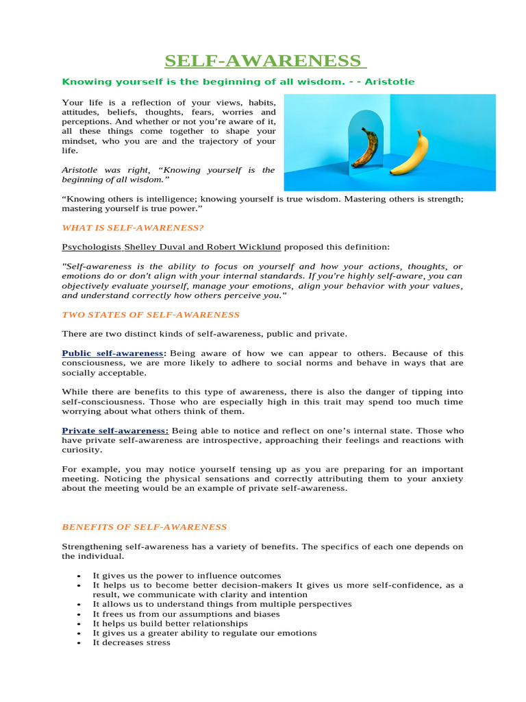 10. Self Awareness | PDF | Self Awareness | Emotions