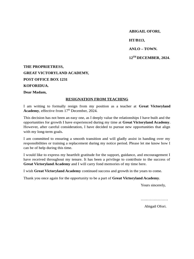 Resignition Letter | PDF