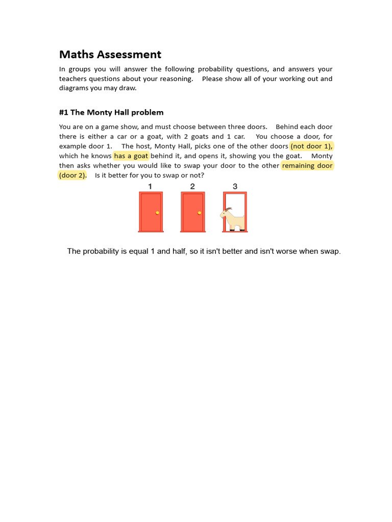 Maths Assessment Probability Students | PDF