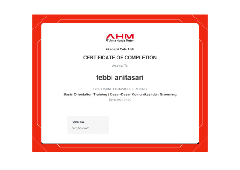 Certificate of Completion for Basic Orientation Training | PDF