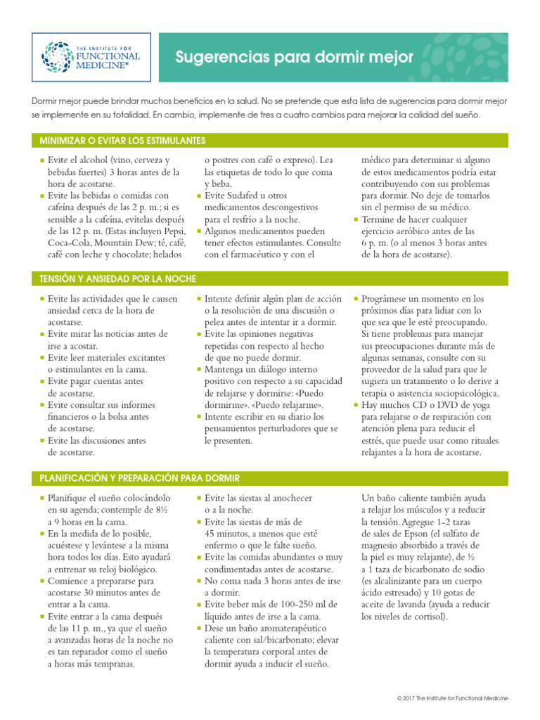 Suggestions For Better Sleep - Spanish | PDF | Dormir | café
