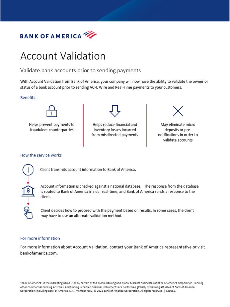 Bank of America Account Validation Service | PDF