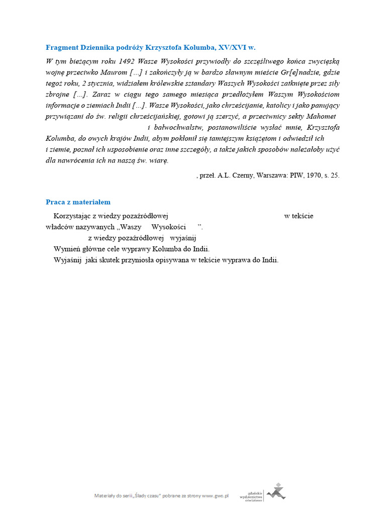 Rozdzial 2 Praca Z Tekstem Fragment Dziennika Podrozy Krzysztofa ...