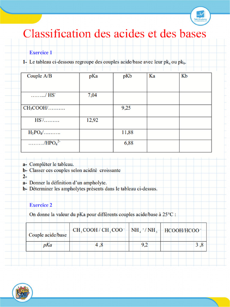 65a903f78593c - Énoncé - Acide-Base Serie 1 | PDF