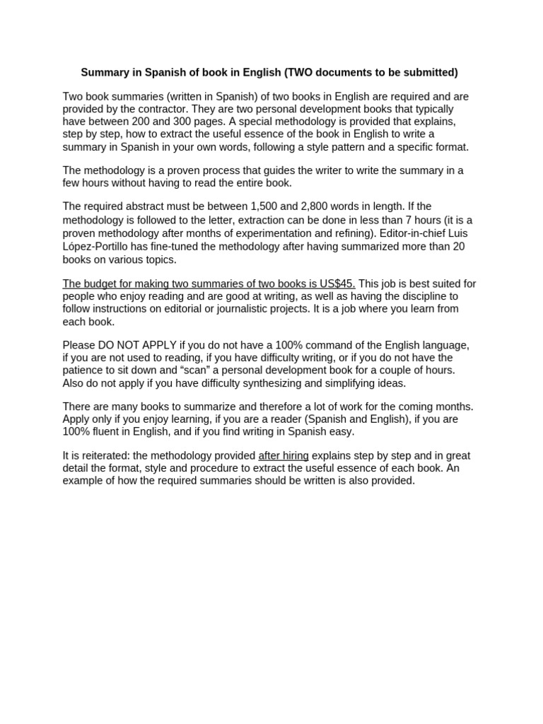 Summary in Spanish of A Book in English. | PDF