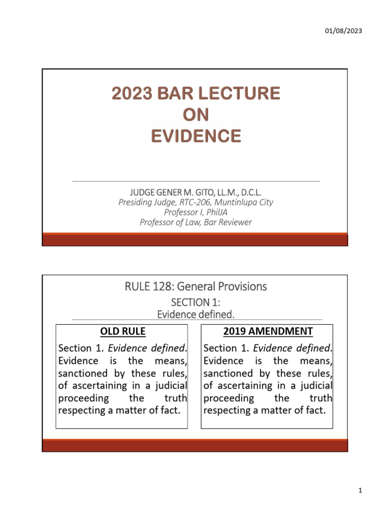 VLC Pbr2023 BNB Remedial Law Evidence Judge Gener M. Gito 1 | PDF ...