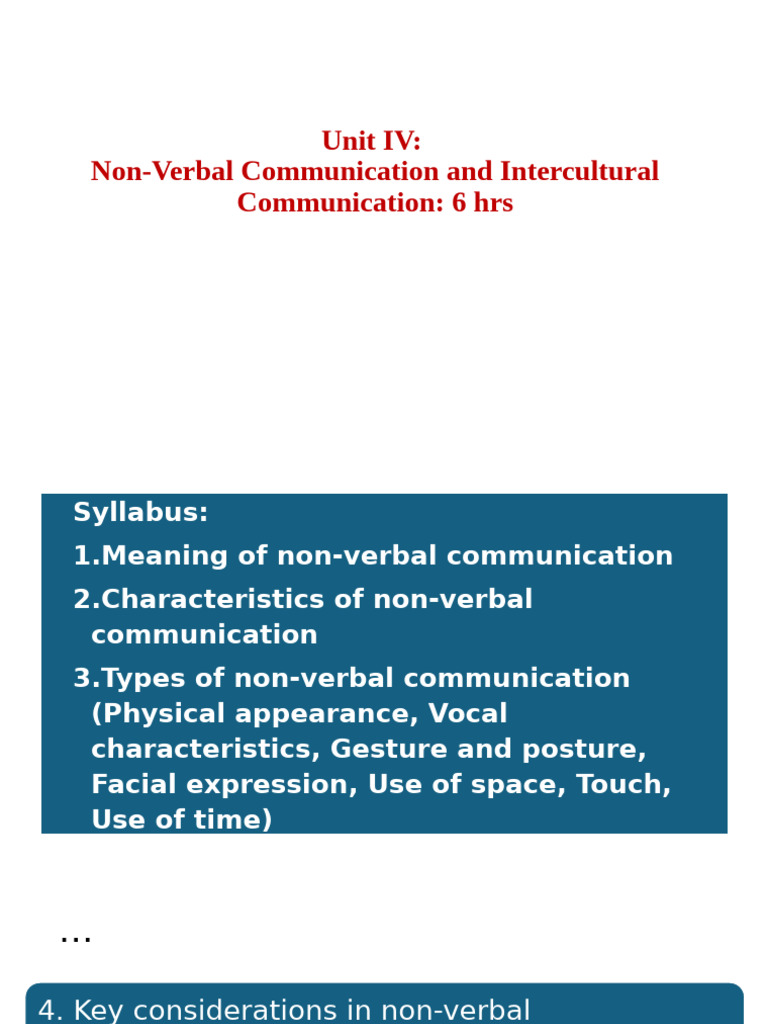 Unit 4 - Non-Verbal and Intercultural Communication | PDF | Nonverbal ...