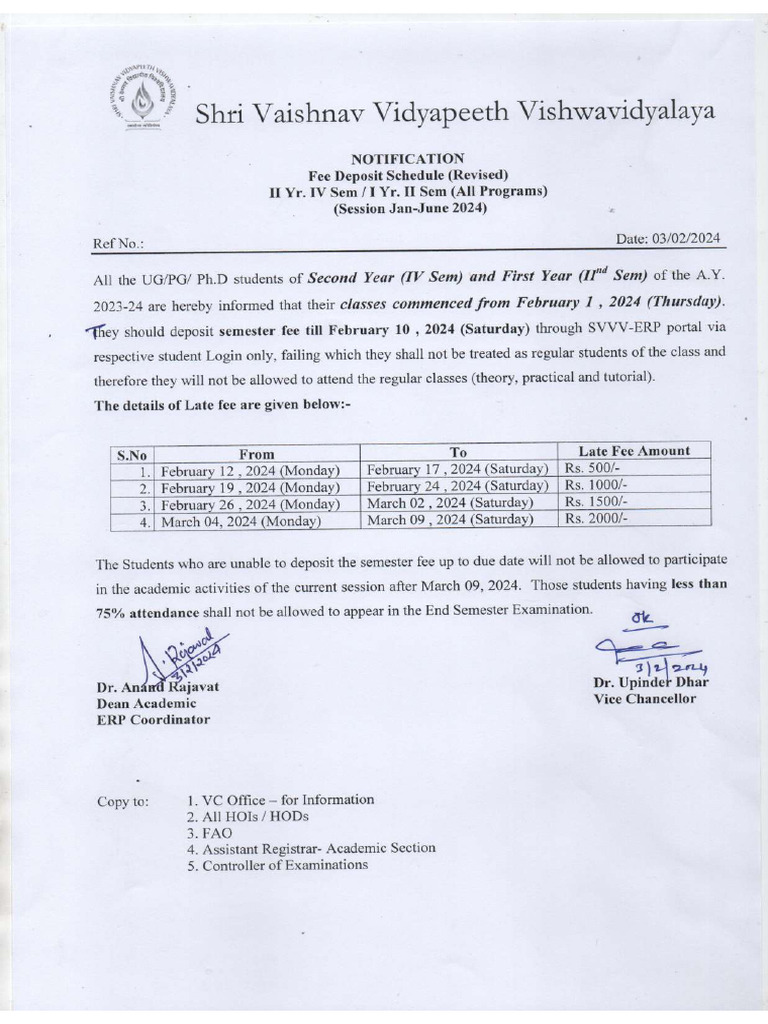 Fee Deposit Notification | PDF