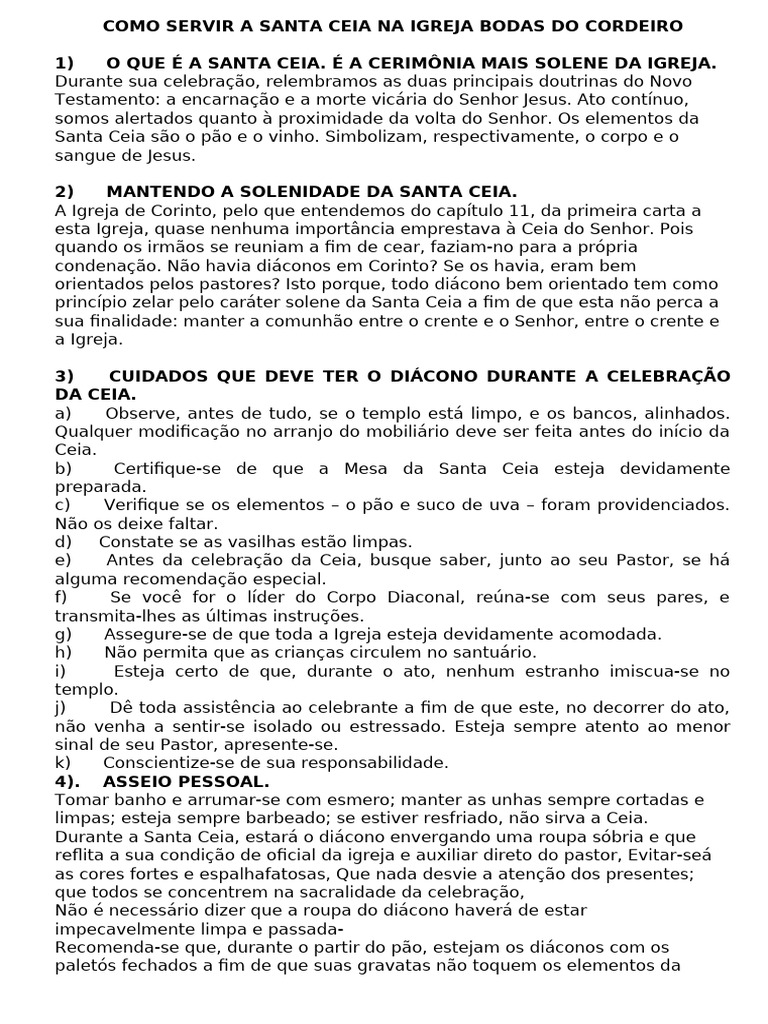 743877934-Como-Servir-a-Santa-Ceia Na Igreja Bodas Do Cordeiro | PDF ...