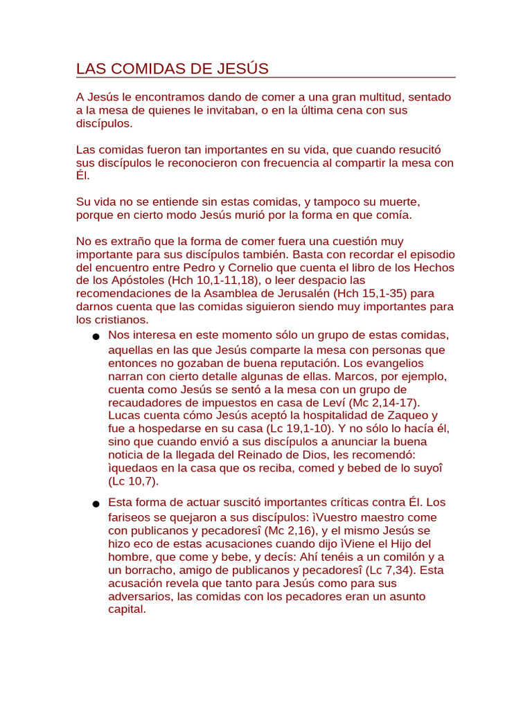 Las Comidas de Jesús y su Significado | PDF | Jesús | Contenido del ...