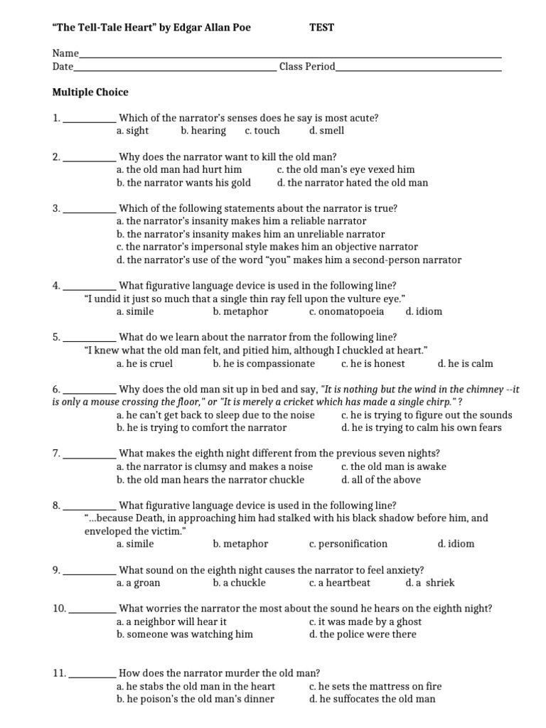 Tell-Tale Heart Quiz and Test | PDF