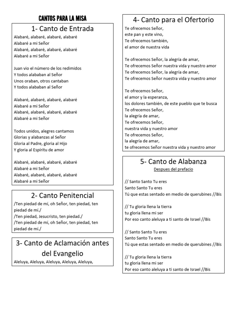 Cantos para La Misa | PDF | eucaristía | Amor