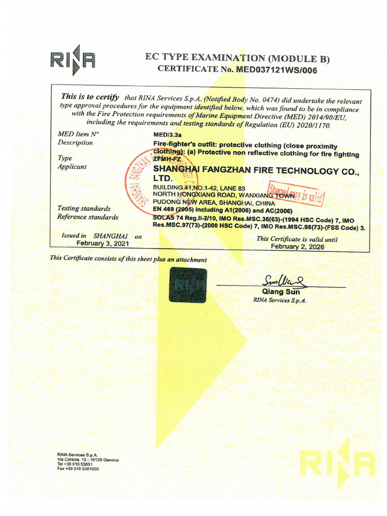 MED Cert Fireman Suit FZ | PDF