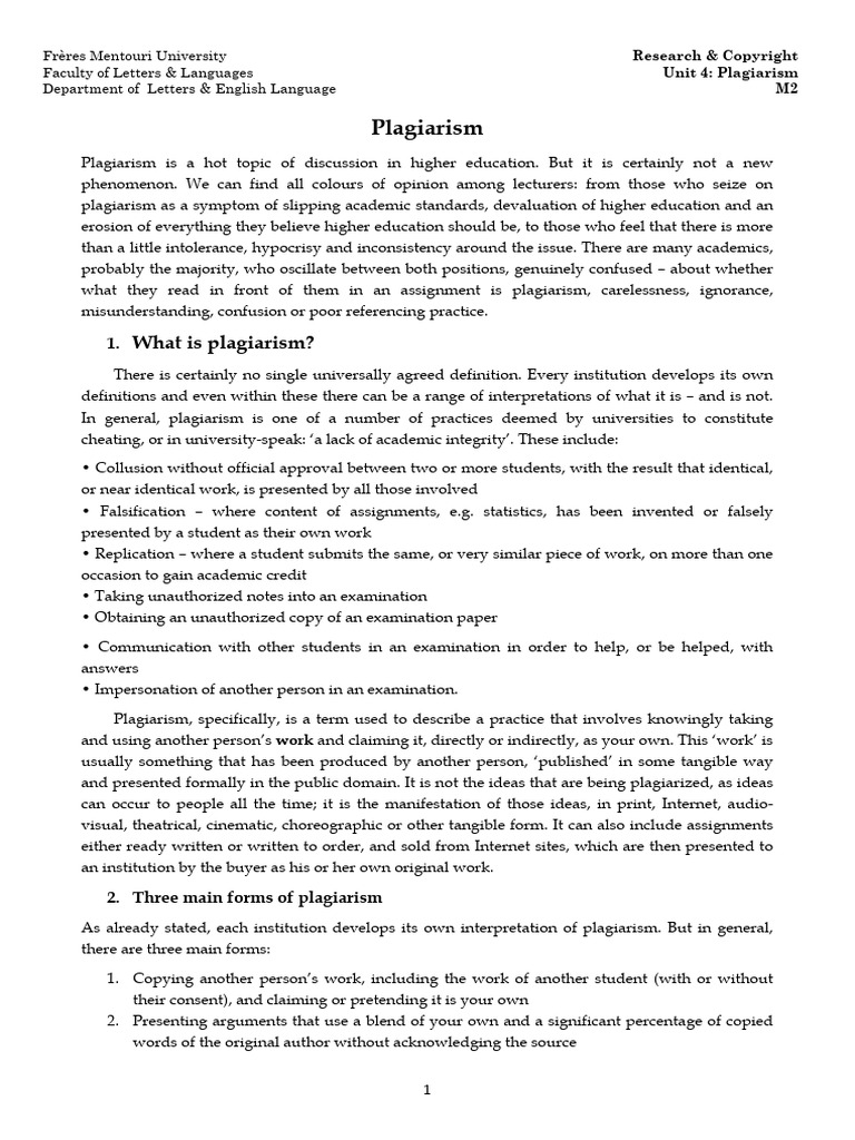 Plagiarism [Part I] | PDF | Plagiarism | Theory