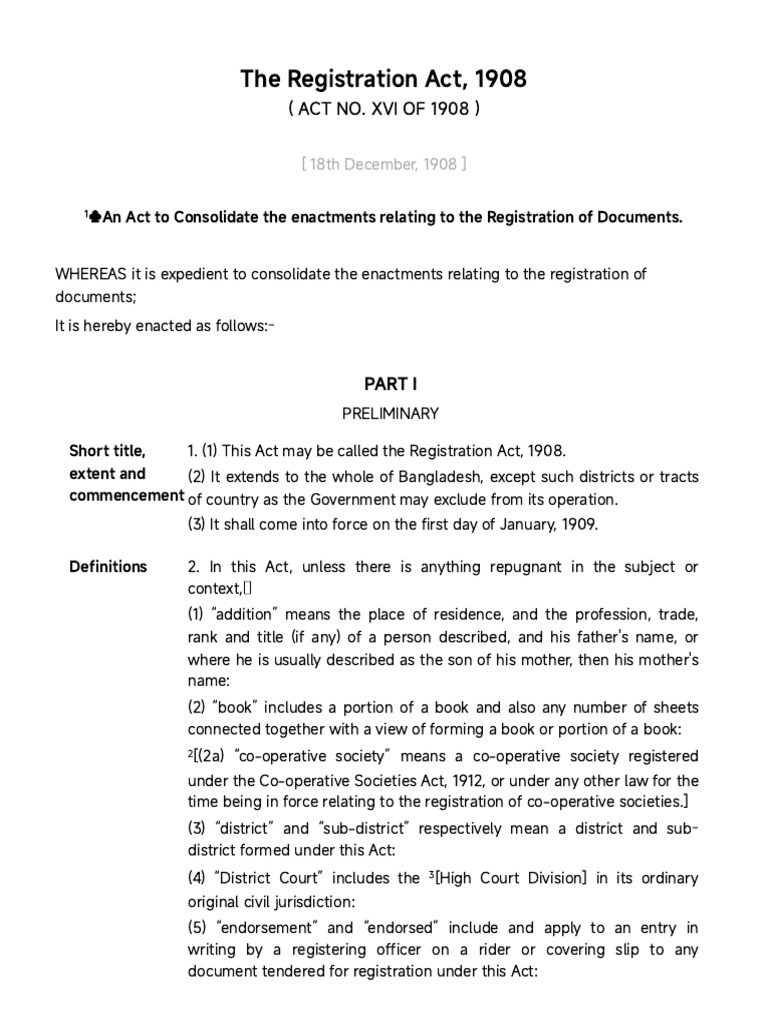 Registration Act, 1908 Overview | PDF | Loans | Deed
