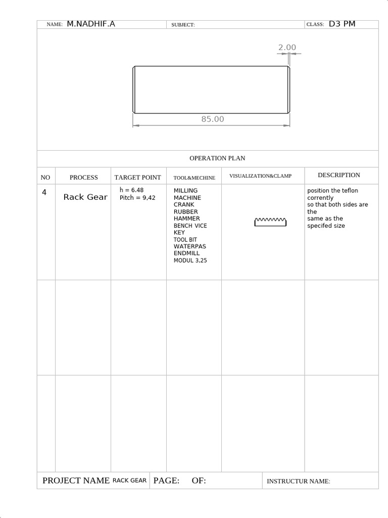 Rack Gear Operation Plan | PDF