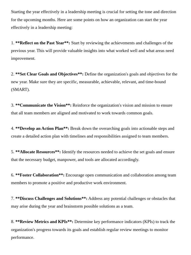 Starting The Year Effectively in A Leadership Meeting Is Crucial For ...