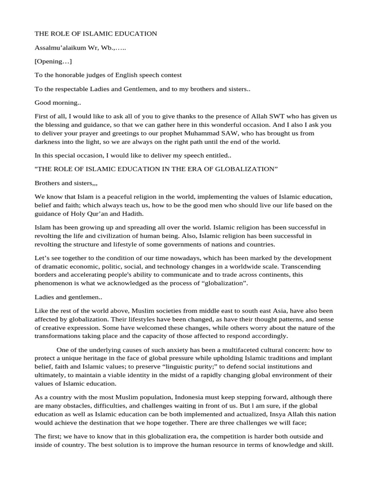 The Role of Islamic Education | PDF | Globalization | Faith