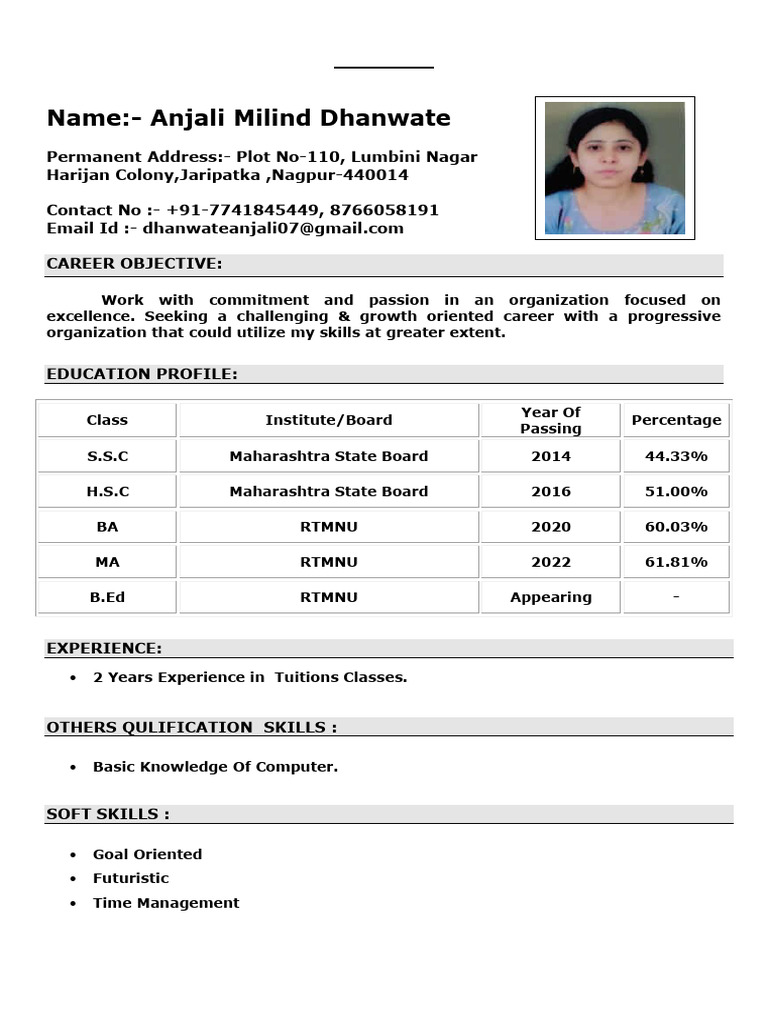 Name:-Anjali Milind Dhanwate: Resume | PDF
