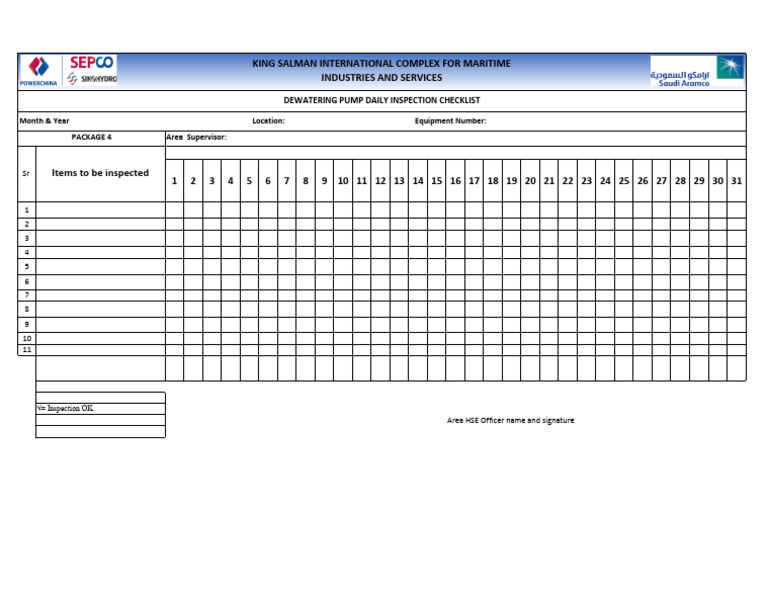 Dewatering Pump Inspection Checklist | PDF