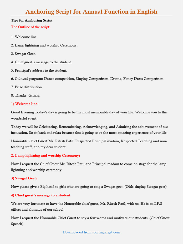 Anchoring Script For Annual Function in English | PDF