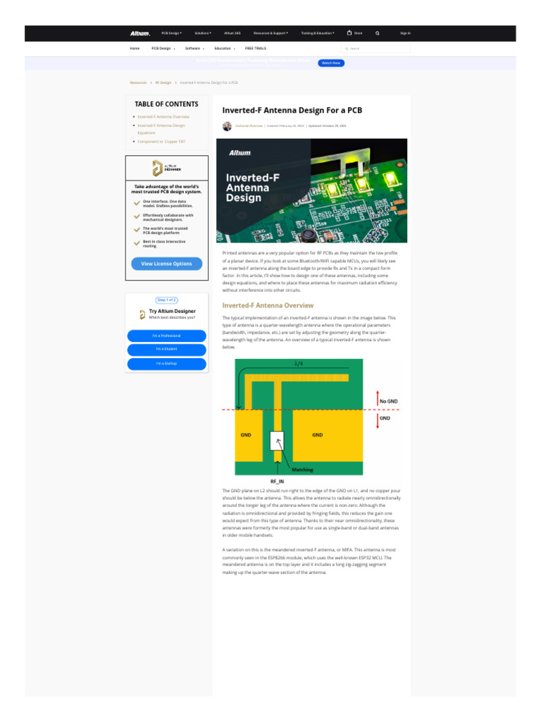 Inverted-F Antenna Design For A PCB | PDF | Antenna (Radio ...