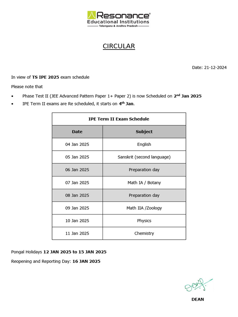 TS IPE 2025 Exam Reschedule Notice | PDF