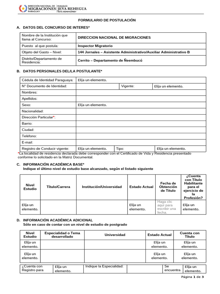 Formulario de Postulacion Og 144 Asist Adm B Insp Migratorio PC Puerto Cerrito 24 01 2025 01 55 ...