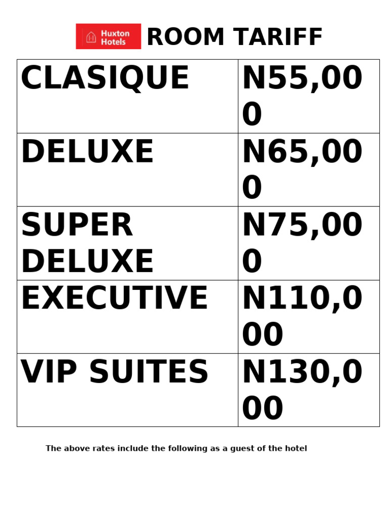 Room Tariff 1 | PDF