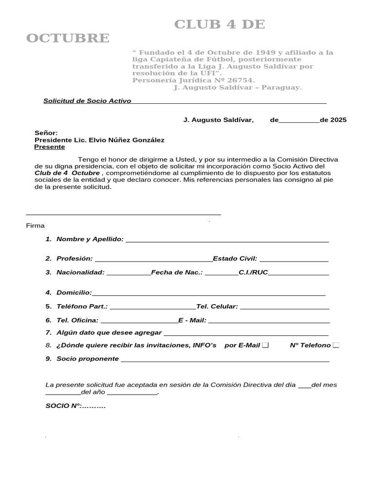 Solicitud Socio Activo | PDF