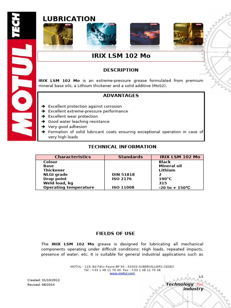 IRIX LSM 102 Mo TDS - ENG - 1 | PDF | Mechanical Engineering | Materials
