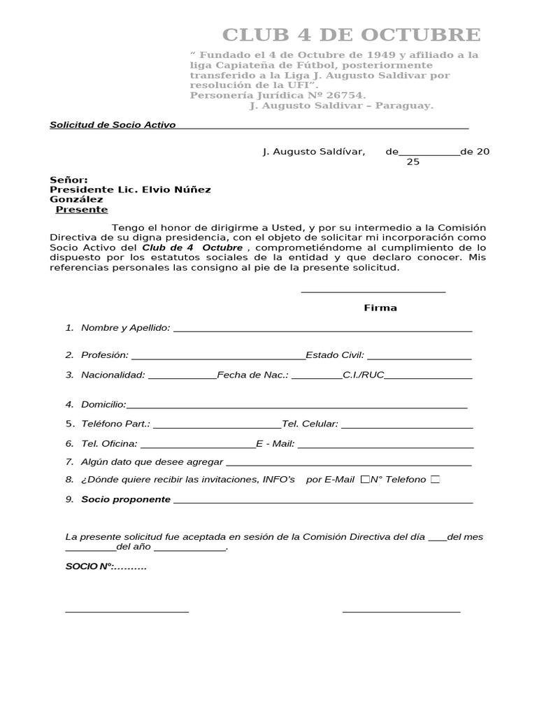 Solicitud Socio Activo | PDF