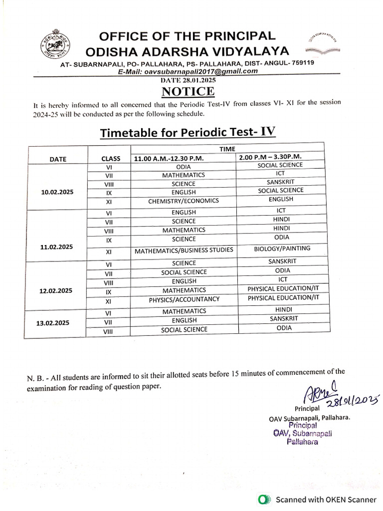 Time Table For Pt-Iv | PDF