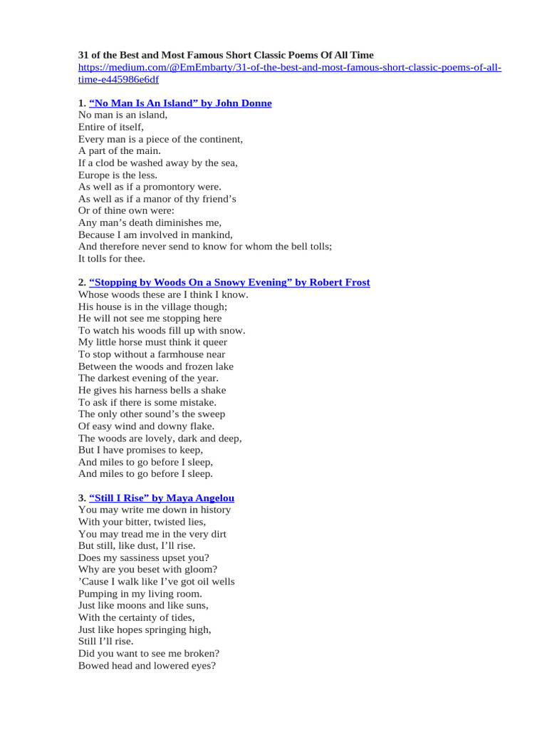 Top 31 Classic Short Poems | PDF