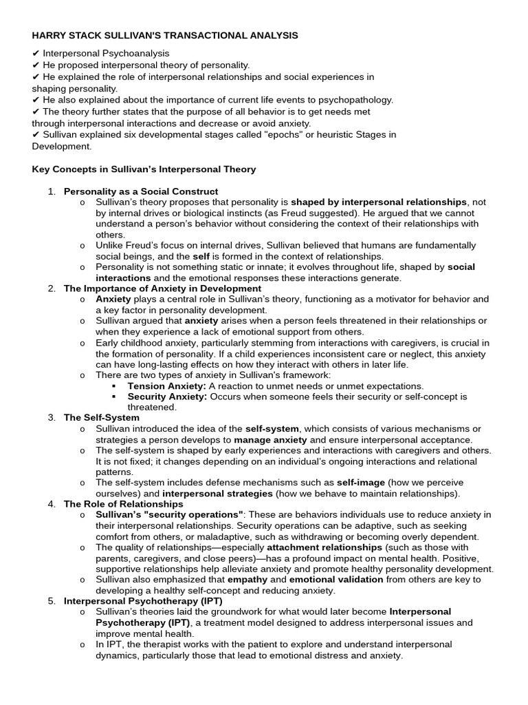 HARRY STACK SULLIVAN's Lecture Note | PDF | Psychotherapy ...