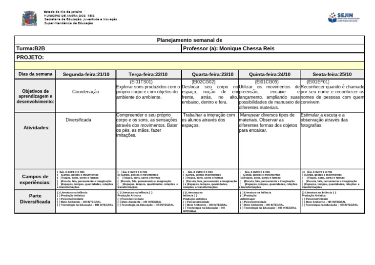 Ficha de planejamento - MODELO | PDF